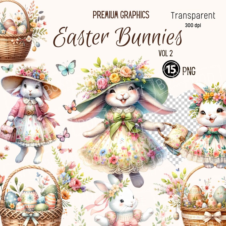 Easter Bunny PNG, Cute Bunny, Easter Basket PNG, for Easter Greeting ...