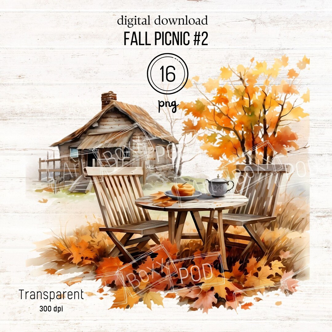Fall PNG, Fall Picnic PNG V2, Watercolor Clipart, for Stationery, Thank ...