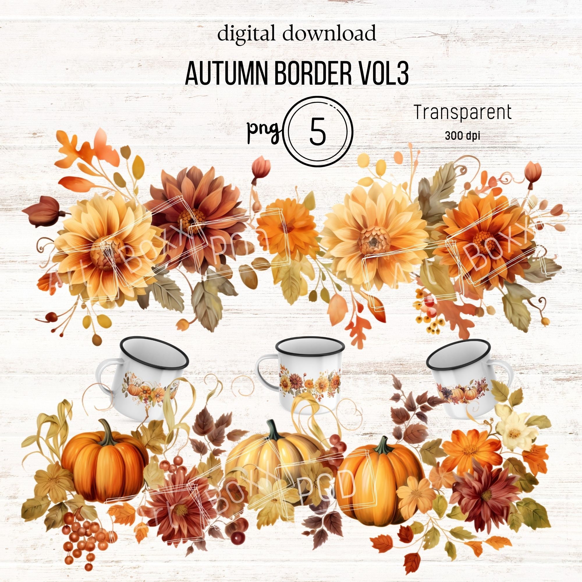 Fall PNG, Fall Border PNG Vol 3, Watercolor Clipart, Fall Decor Images ...