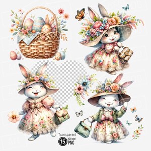 Easter Bunny PNG, Cute Bunny, Easter Basket PNG, for Easter Greeting ...