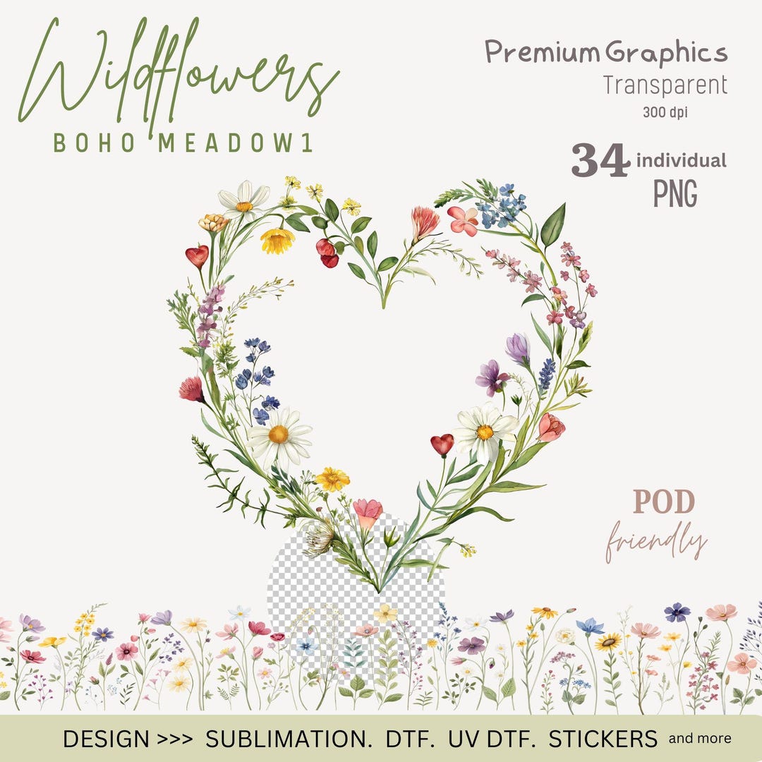 Wildflower Boho Flowers PNG Designs, Flowers PNG, Wildflowers Border ...