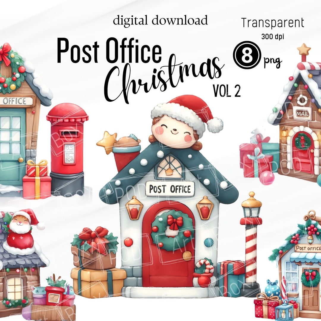 Christmas Clipart, Cute Post Office Christmas, Christmas Strorefront ...