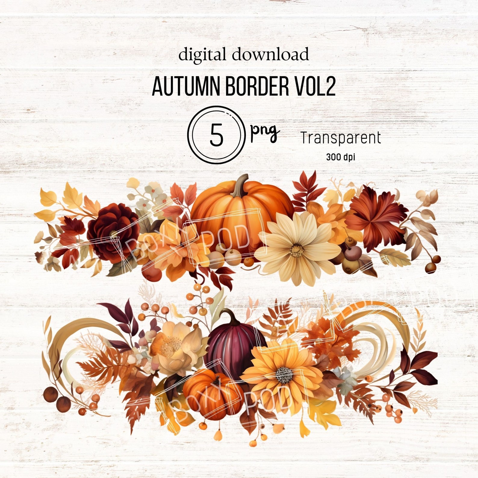 Fall PNG, Fall Border PNG Vol 2, Watercolor Clipart, Fall Decor Images ...