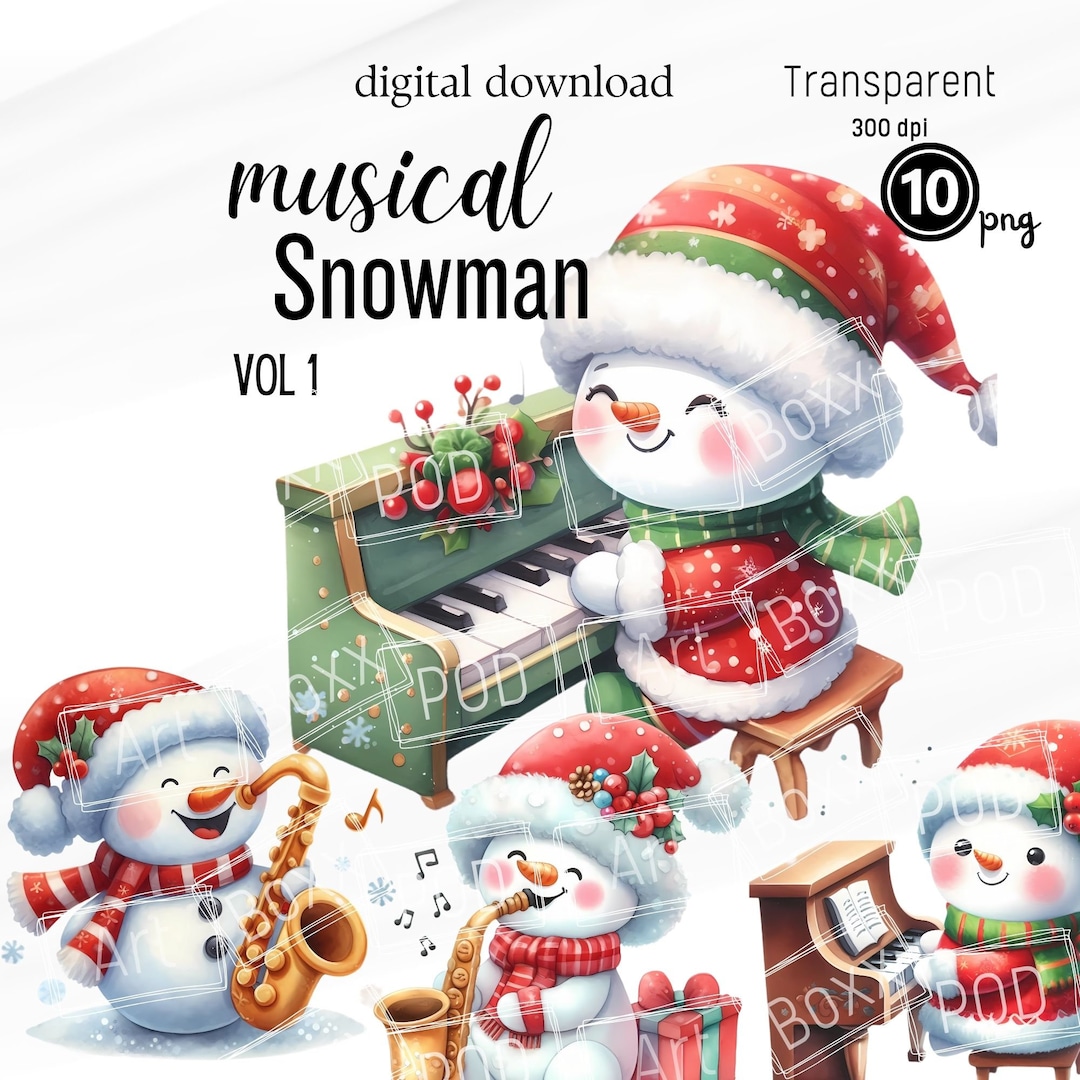 Christmas Clipart, Musical Snowman Festive Clipart V.1, Seasonal ...