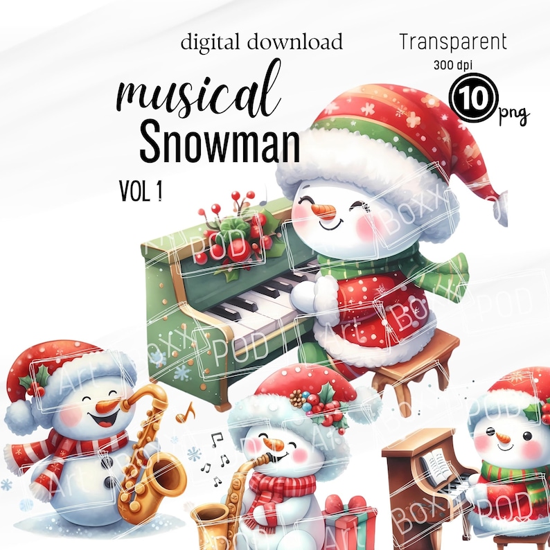 Christmas Clipart, Musical Snowman Festive Clipart V.1, Seasonal ...