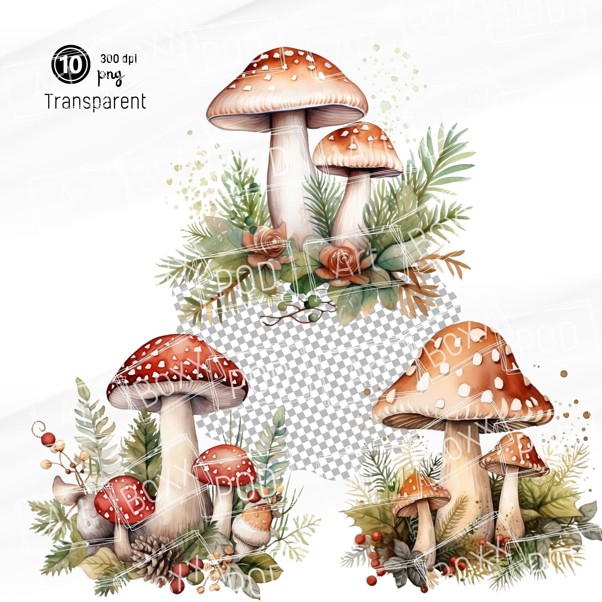 Christmas Clipart Cute Mushroom Clipart Cottagecore Clipart - Etsy