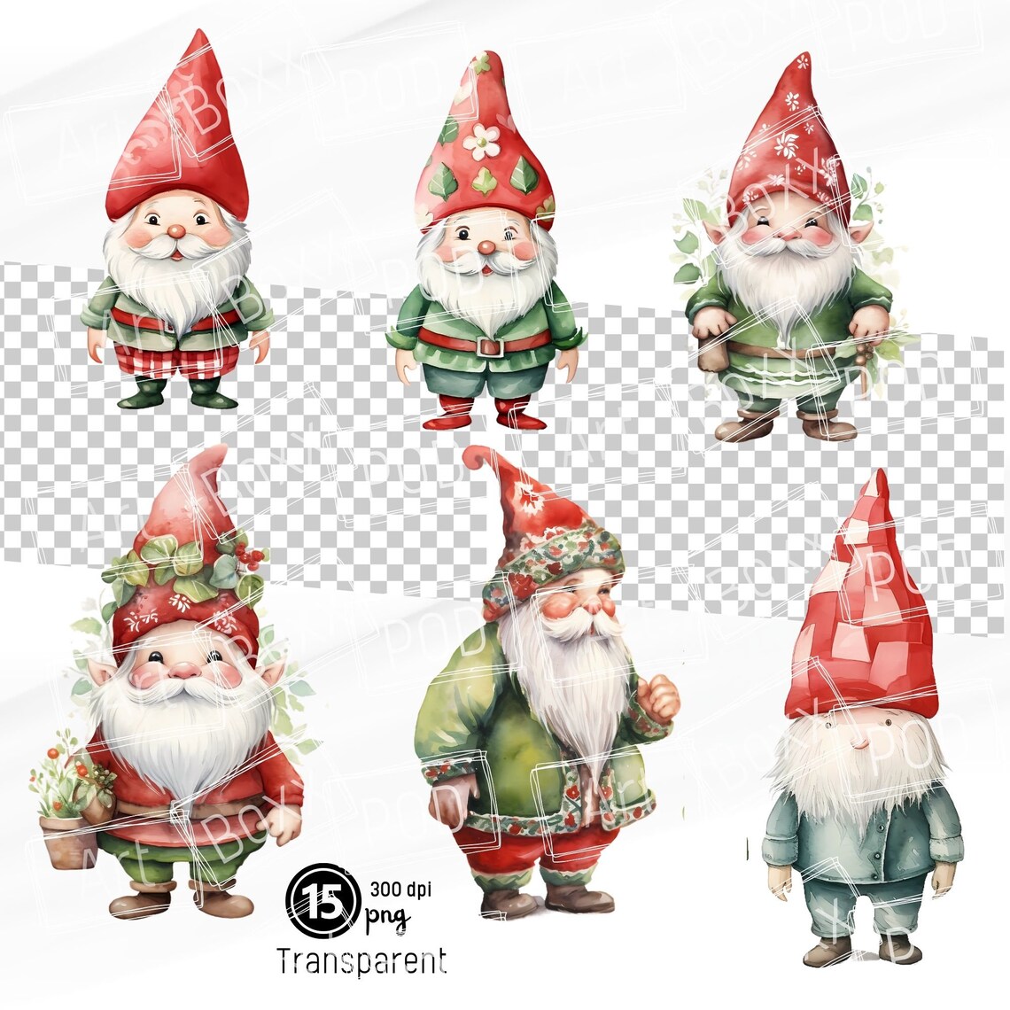 Christmas Gnome Clipart, Decorated Tree, Christmas Clipart, Watercolor ...