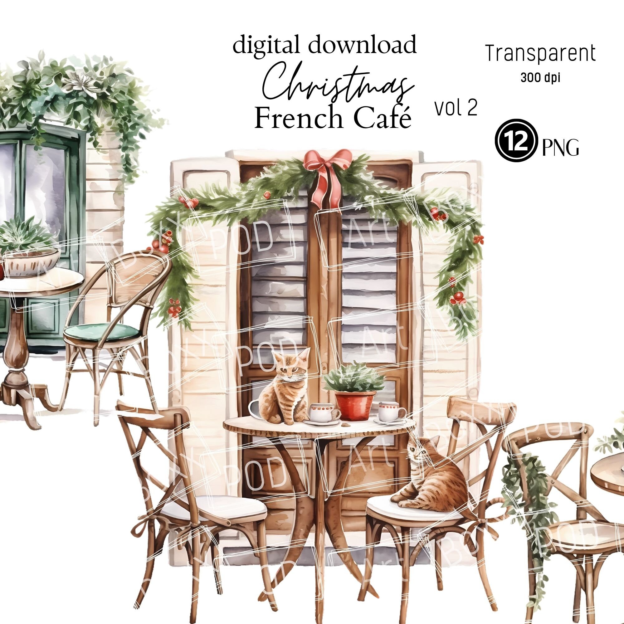 Christmas Clipart, Christmas Cafe, Watercolor Clipart, Christmas Cards ...