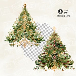 Christmas Clipart, Vintage Christmas Tree PNG, Decorated Tree, Holiday ...