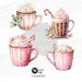 Christmas Clipart, Hot Cocoa PNG, Pink Christmas PNG Watercolor Clipart ...