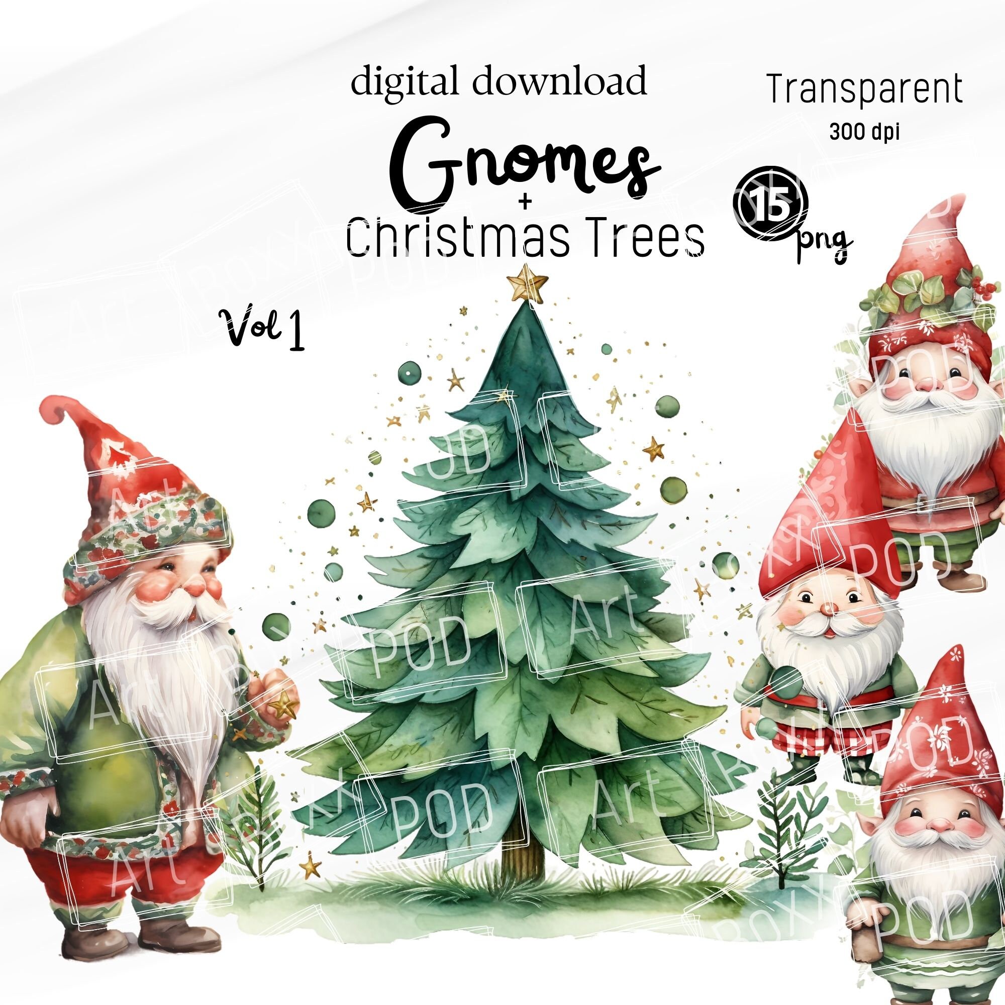 Christmas Gnome Clipart, Decorated Tree, Christmas Clipart, Watercolor ...