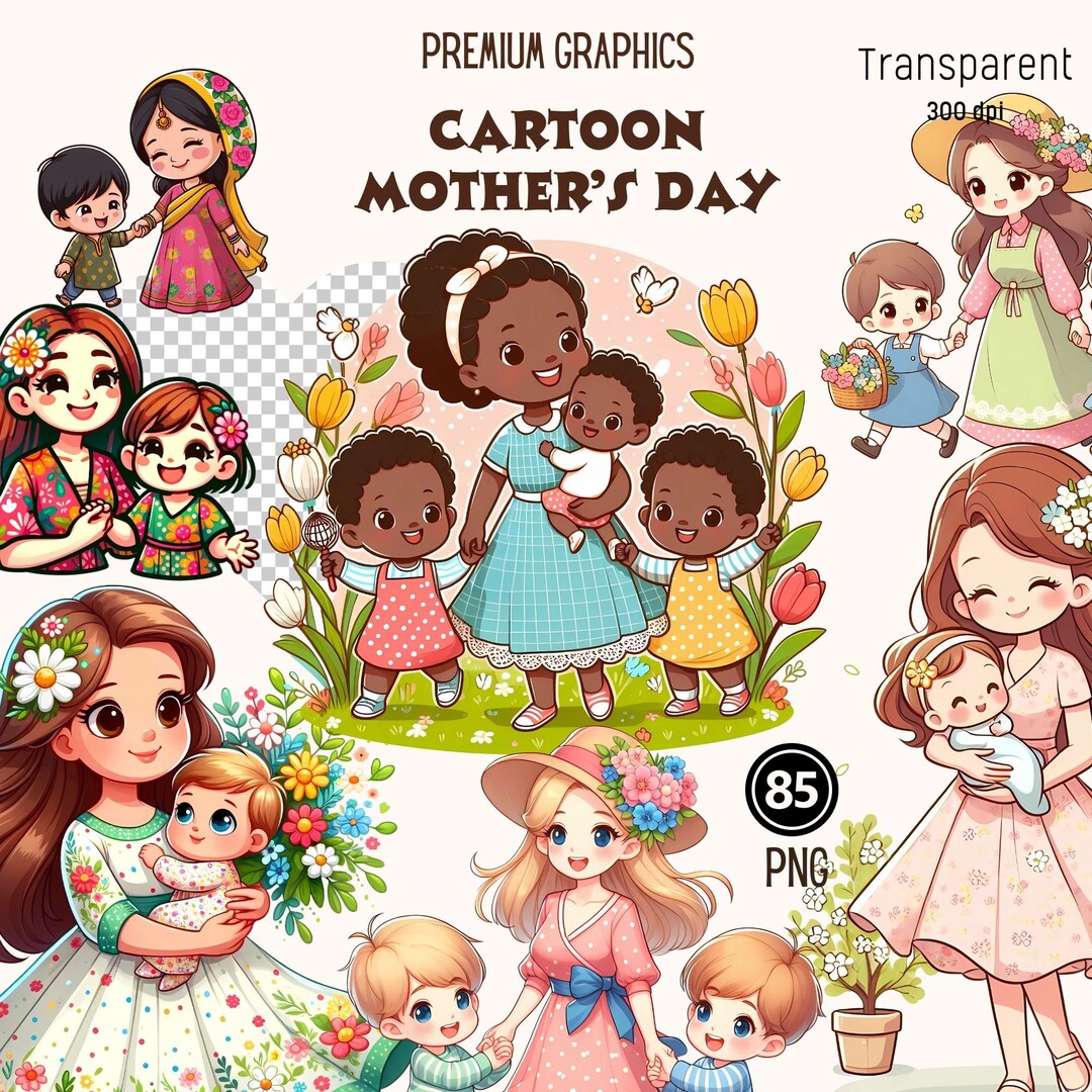 Mothers Day PNG, Mothers Day Digital Stickers, Mother and Baby, Digital ...