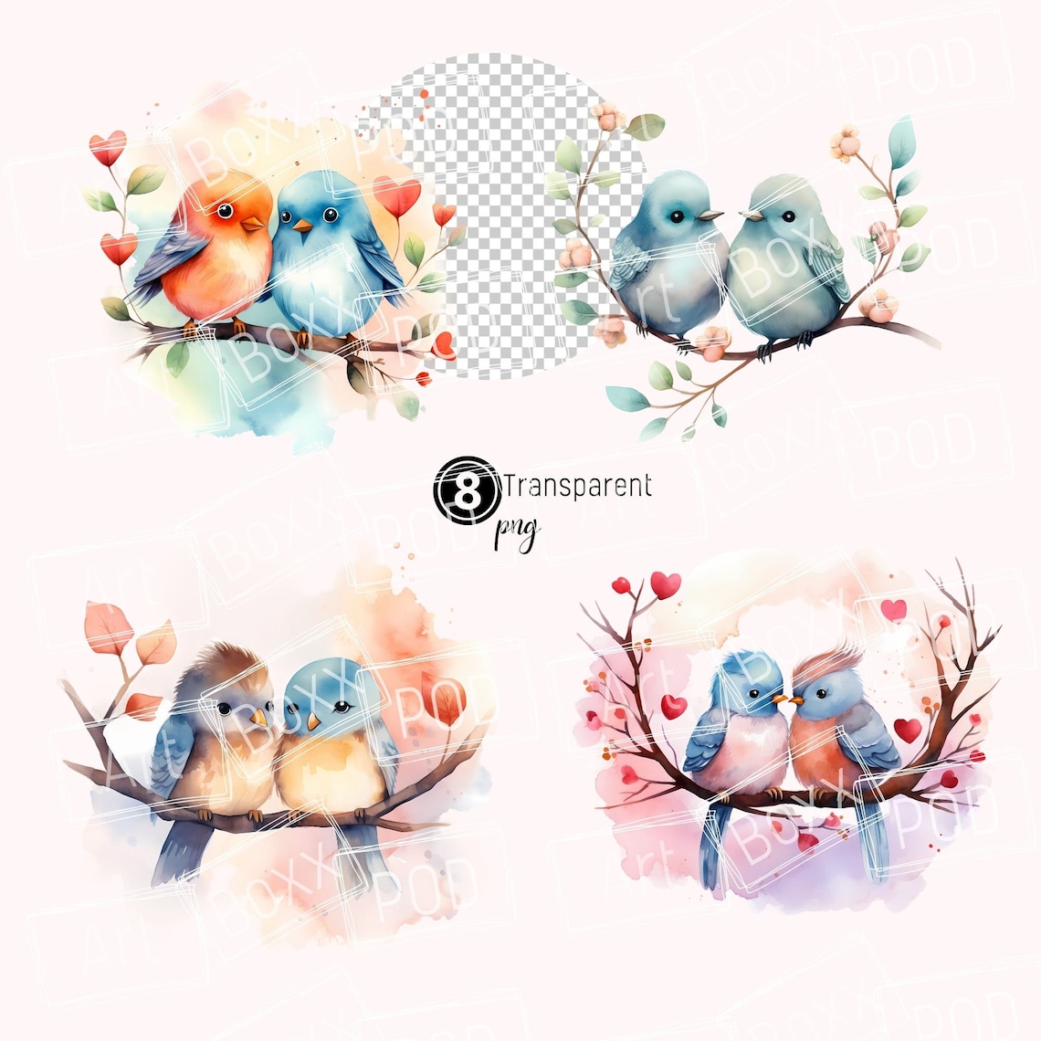 Valentines Clipart, Valentines PNG, Lovebird Valentine, Valentine Cards ...