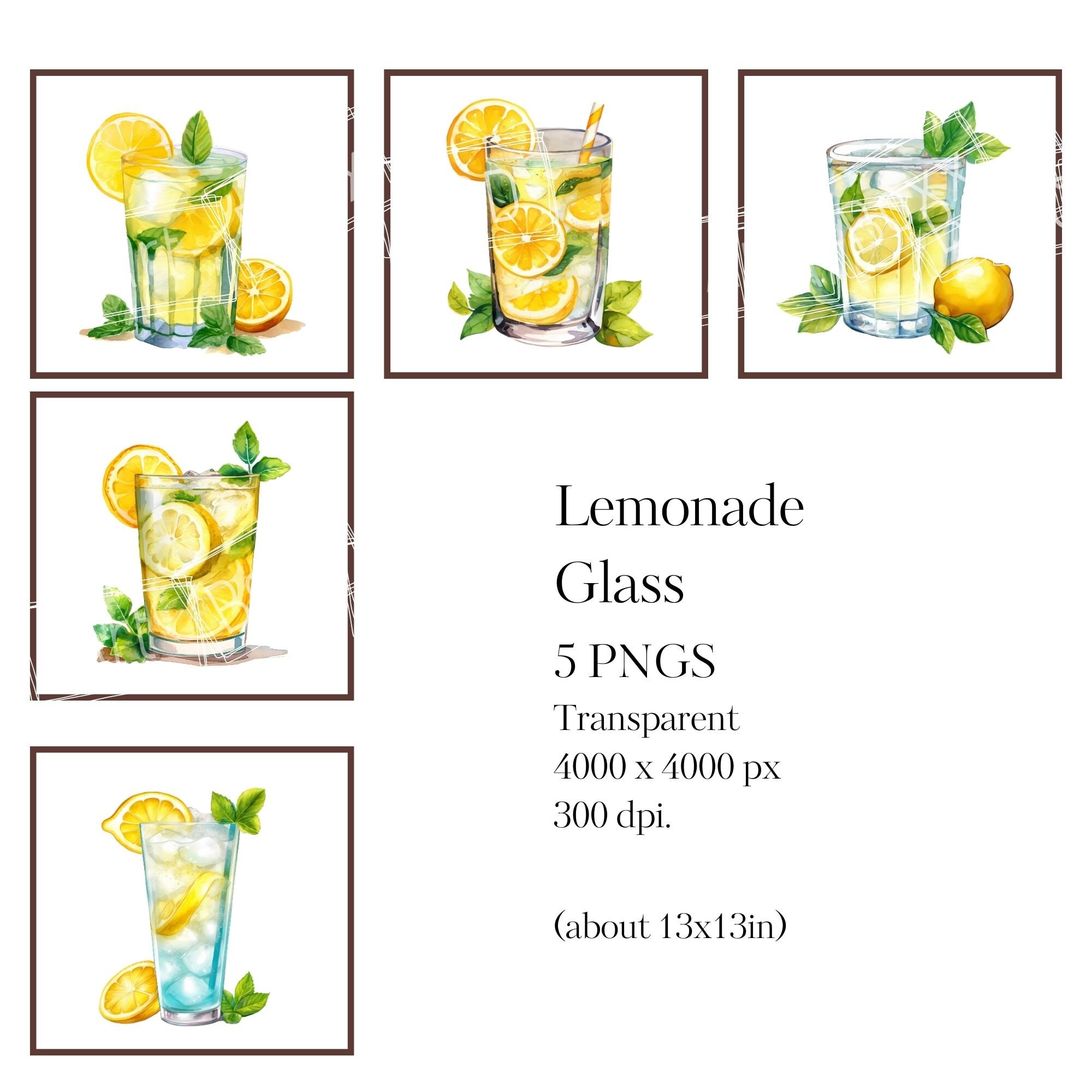 Lemonade Pitcher and Glass Printable Clipart, Watercolor PNG for ...