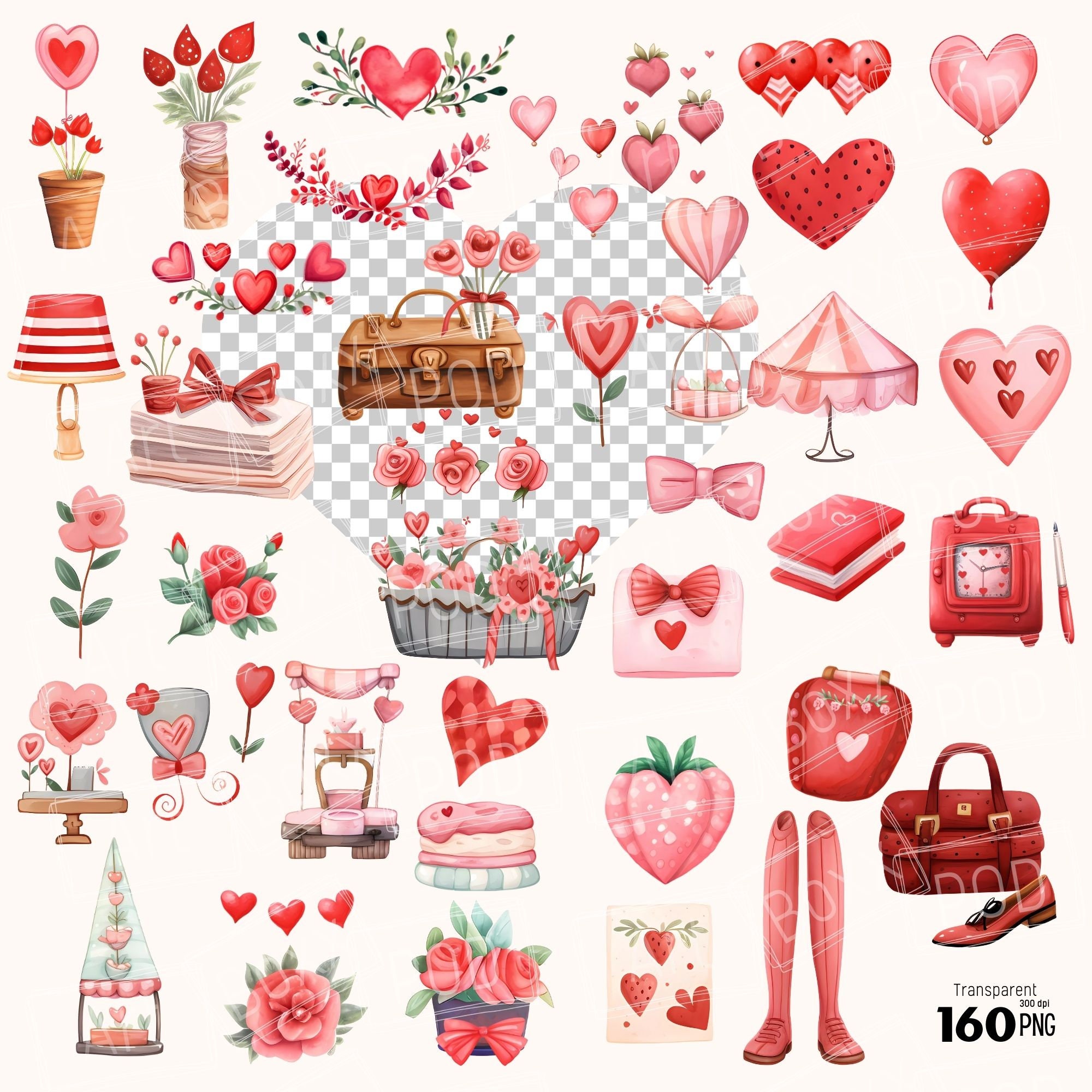 Valentines PNG, Valentine Clipart Bundle, Pink Floral Valentine Cute ...