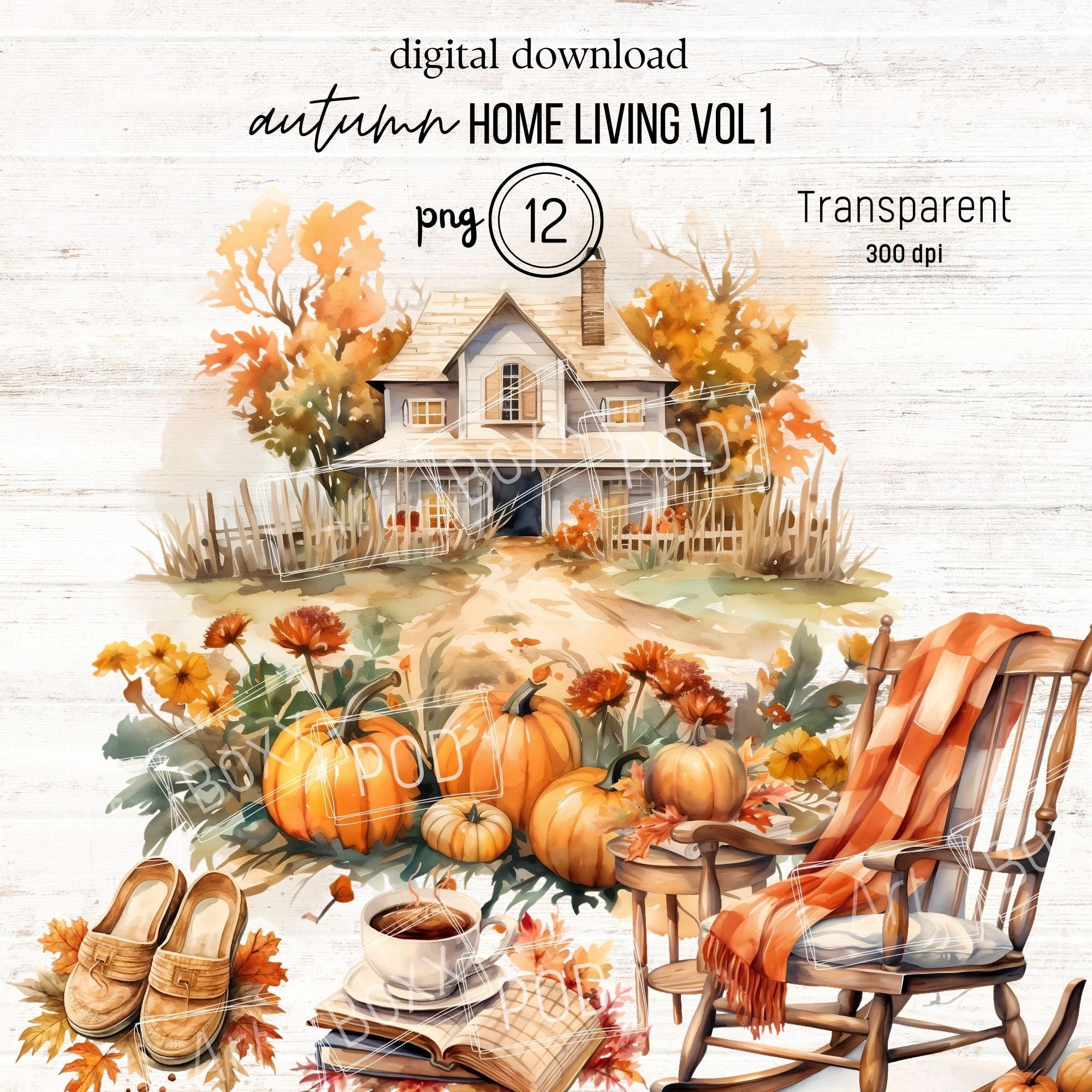 Fall PNG, Fall Home Watercolor Clipart Vol 1, for Stationery, Thank You ...