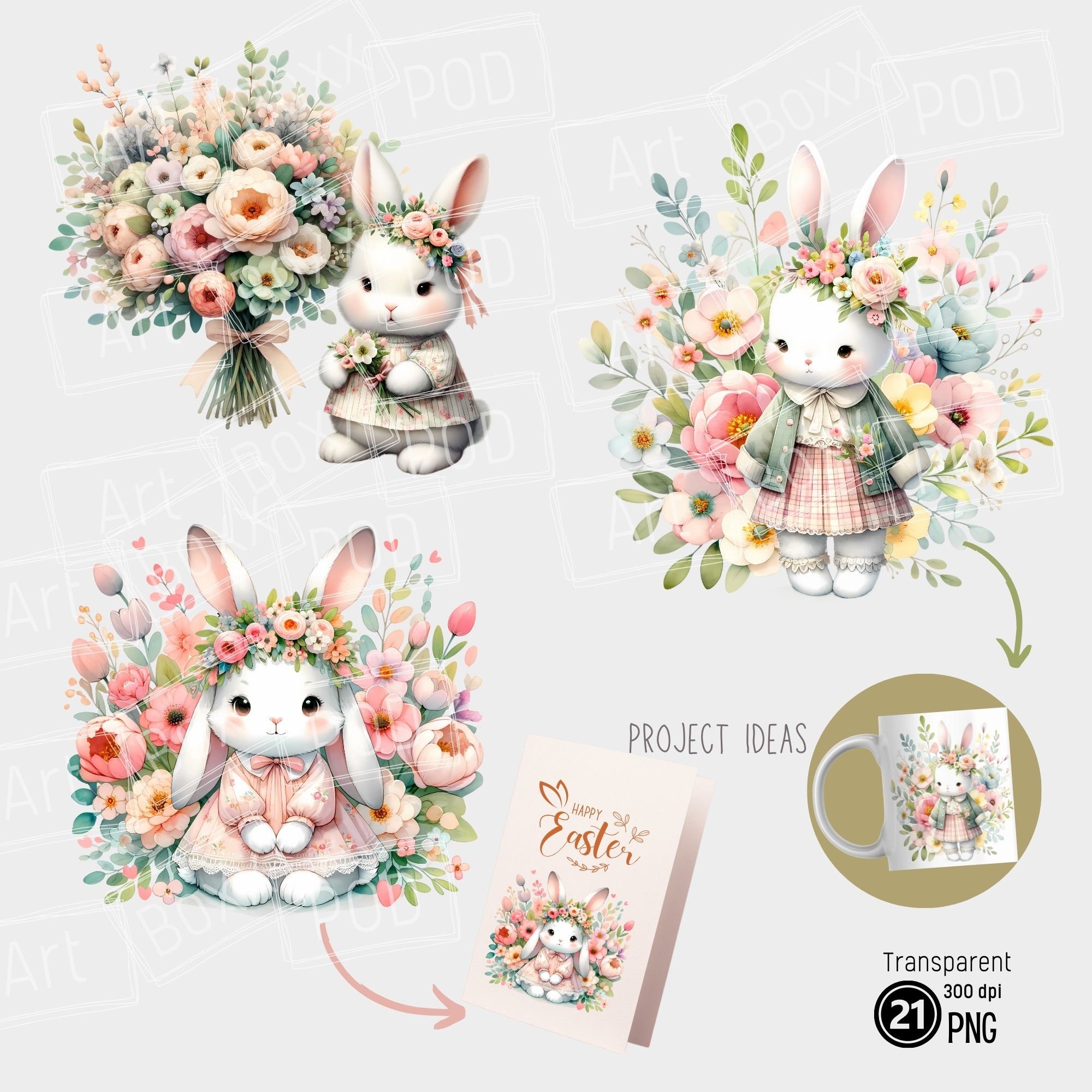 Easter Bunny PNG, Cute Bunny, Joyful Bunny Watercolor Clipart, Spring ...