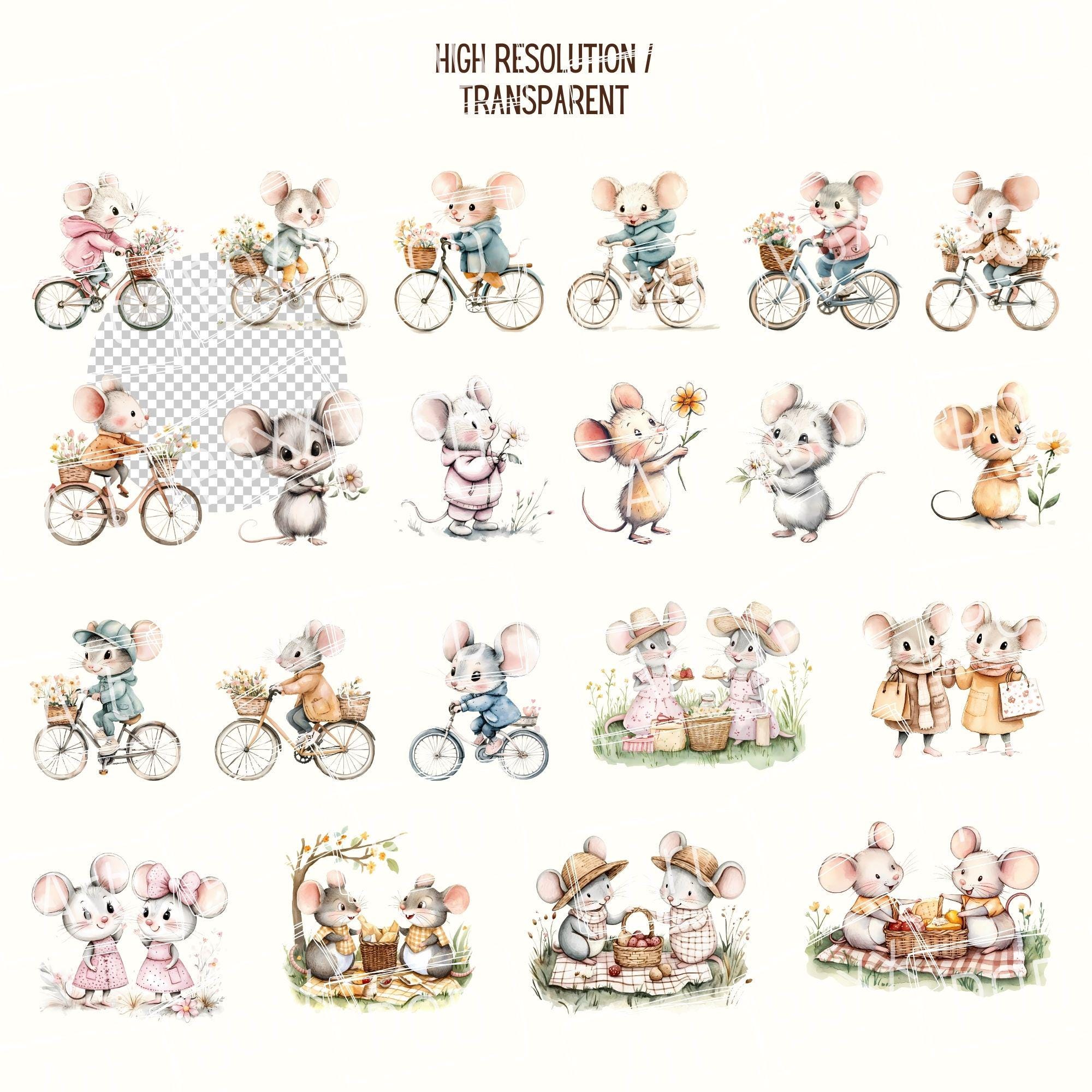 Cute Mice Clipart, Springtime Mouse Cartoon PNG, Nursery Art Digital ...