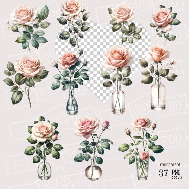Rose Clipart, Rose PNG, Watercolor Blush Rose, Roseful Pink Clipart ...