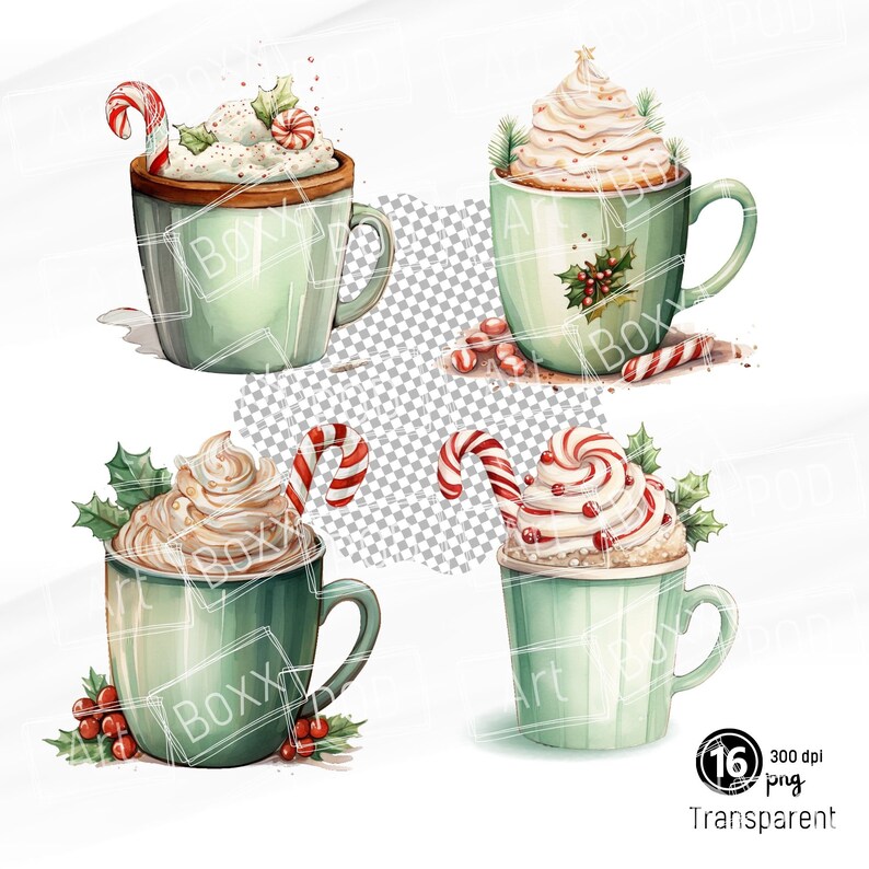 Christmas Clipart, Hot Cocoa PNG, Christmas PNG Watercolor Clipart ...