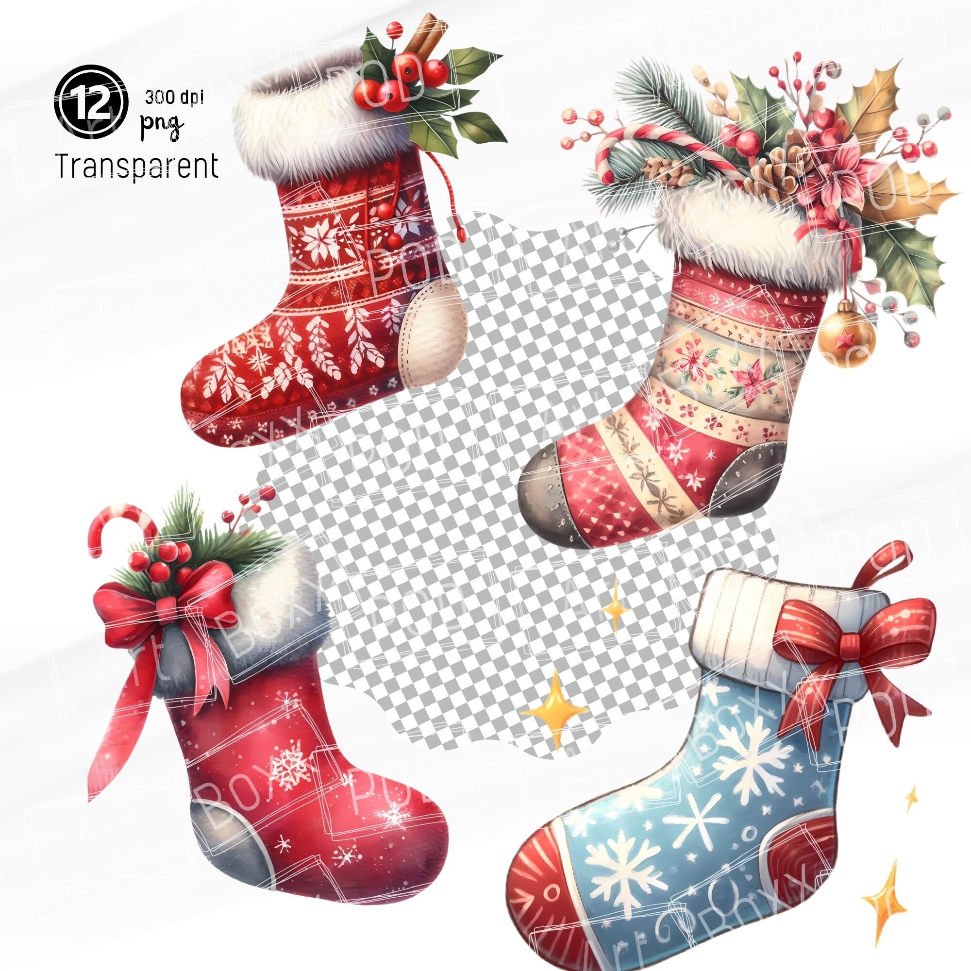 Christmas Clipart, Christmas Stocking Clipart, Seasonal Clipart ...