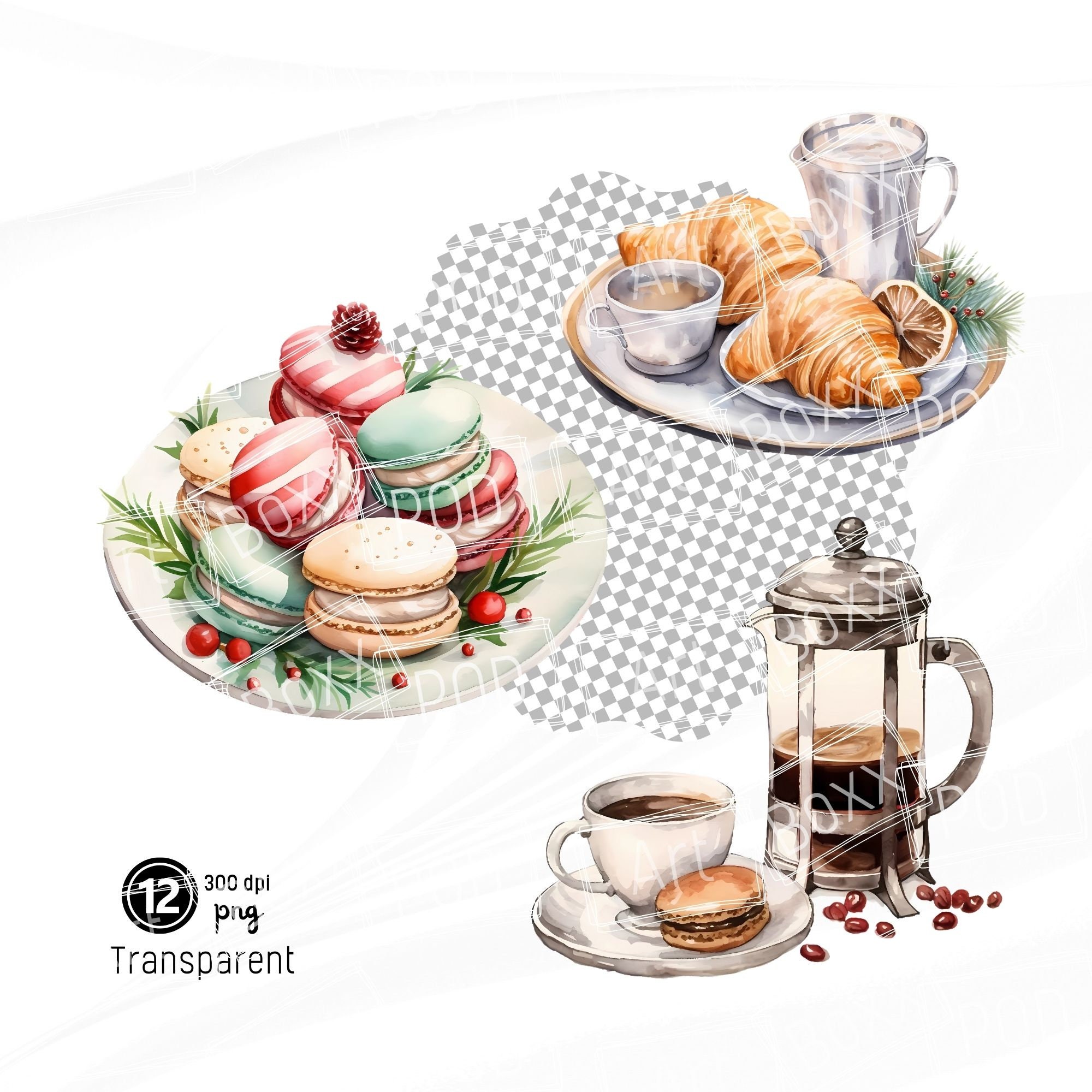 Christmas Clipart, Christmas Cafe, Watercolor Clipart, Christmas Cards ...