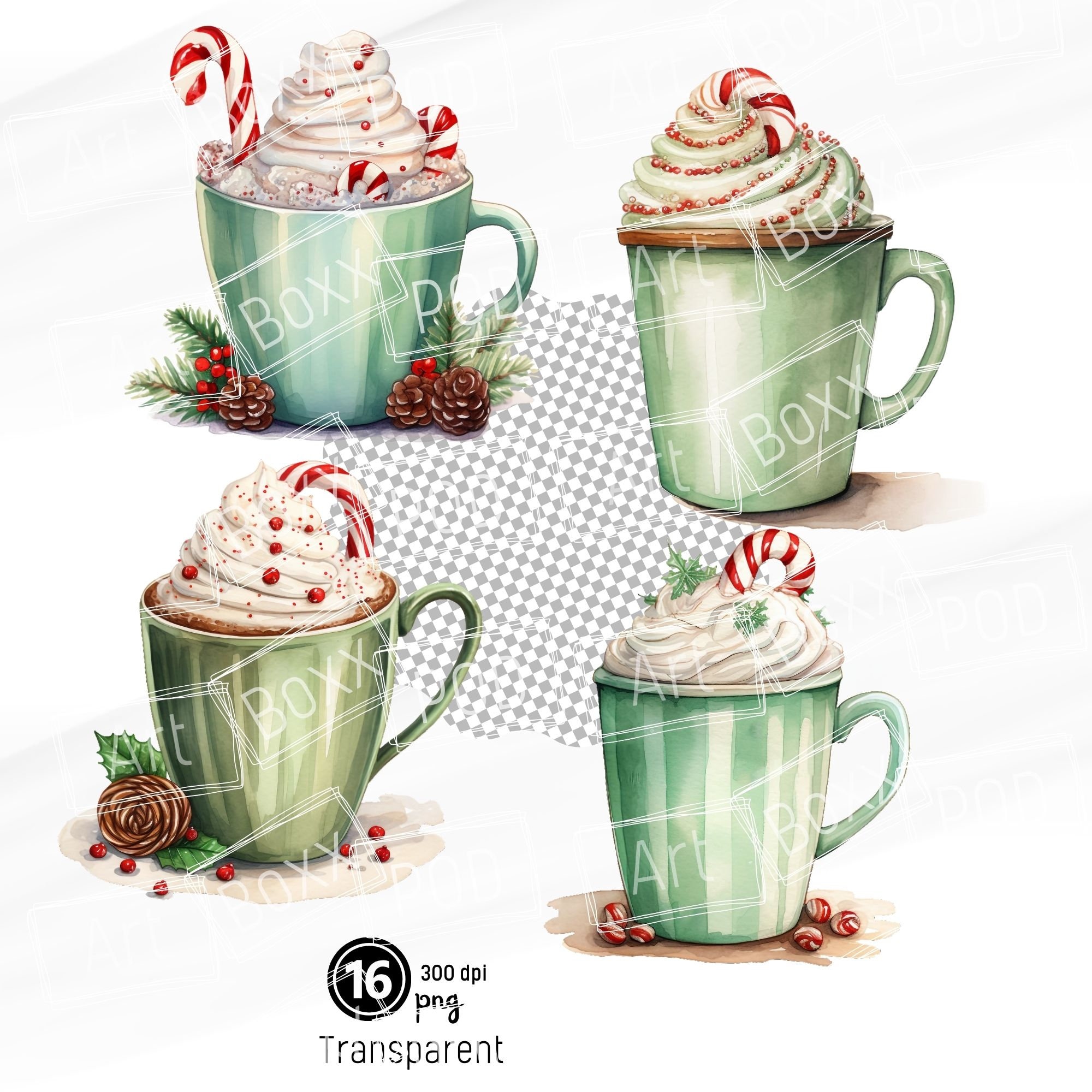 Christmas Clipart, Hot Cocoa PNG, Christmas PNG Watercolor Clipart ...