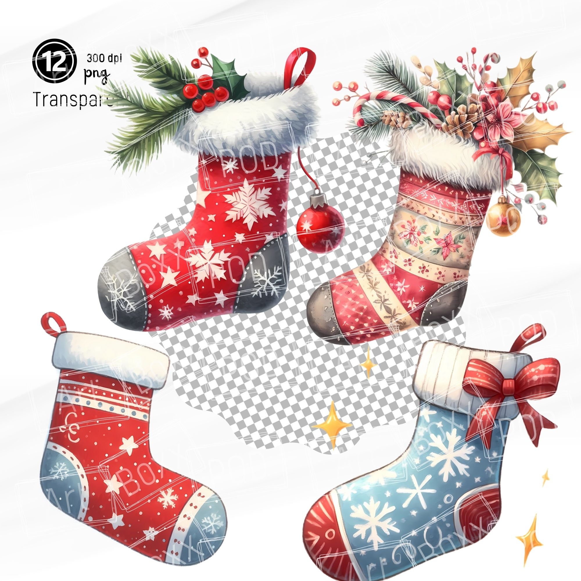 Christmas Clipart, Christmas Stocking Clipart, Seasonal Clipart ...