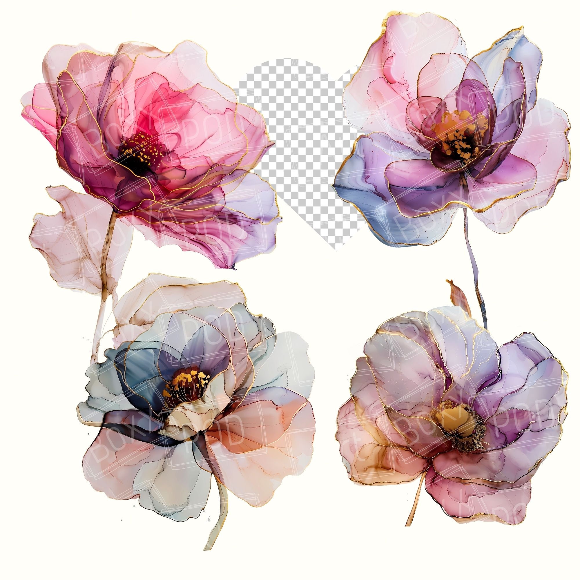Boho Chic Flowers PNG Clipart, Translucent Flowers PNG, Abstract Boho ...