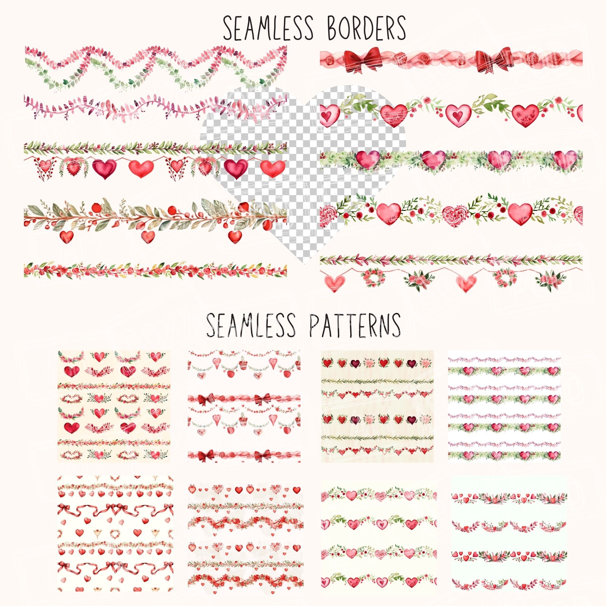 Valentines Clipart Bundle, Valentine PNG Bundle , Seamless Pattern ...