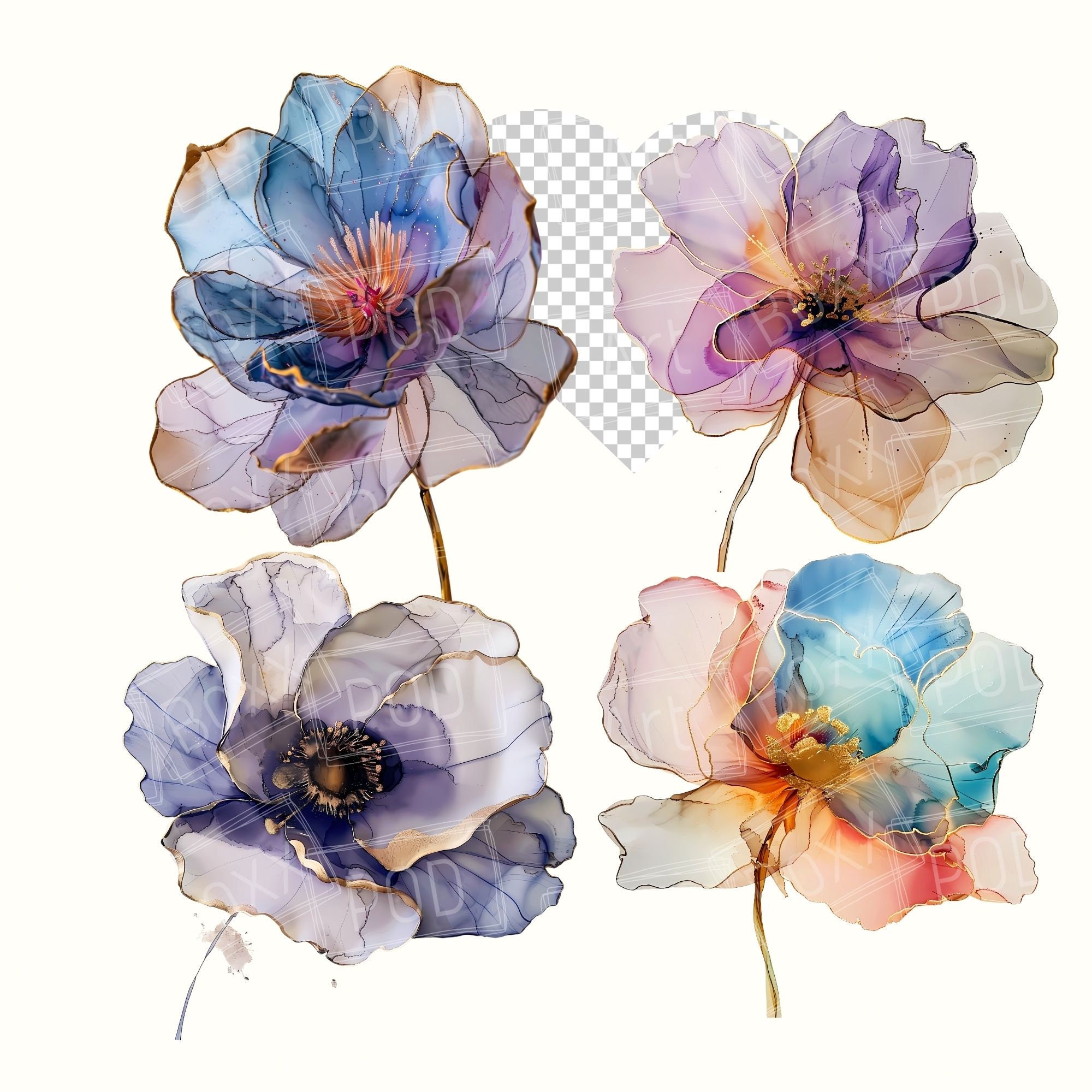 Boho Chic Flowers PNG Clipart, Translucent Flowers PNG, Abstract Boho ...