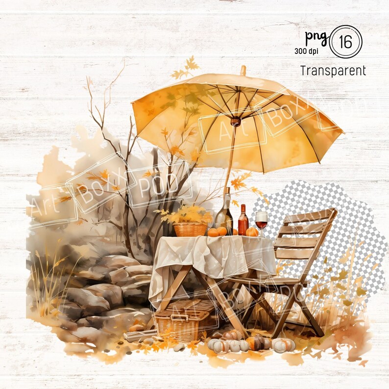 Fall PNG, Fall Picnic PNG V2, Watercolor Clipart, for Stationery, Thank ...