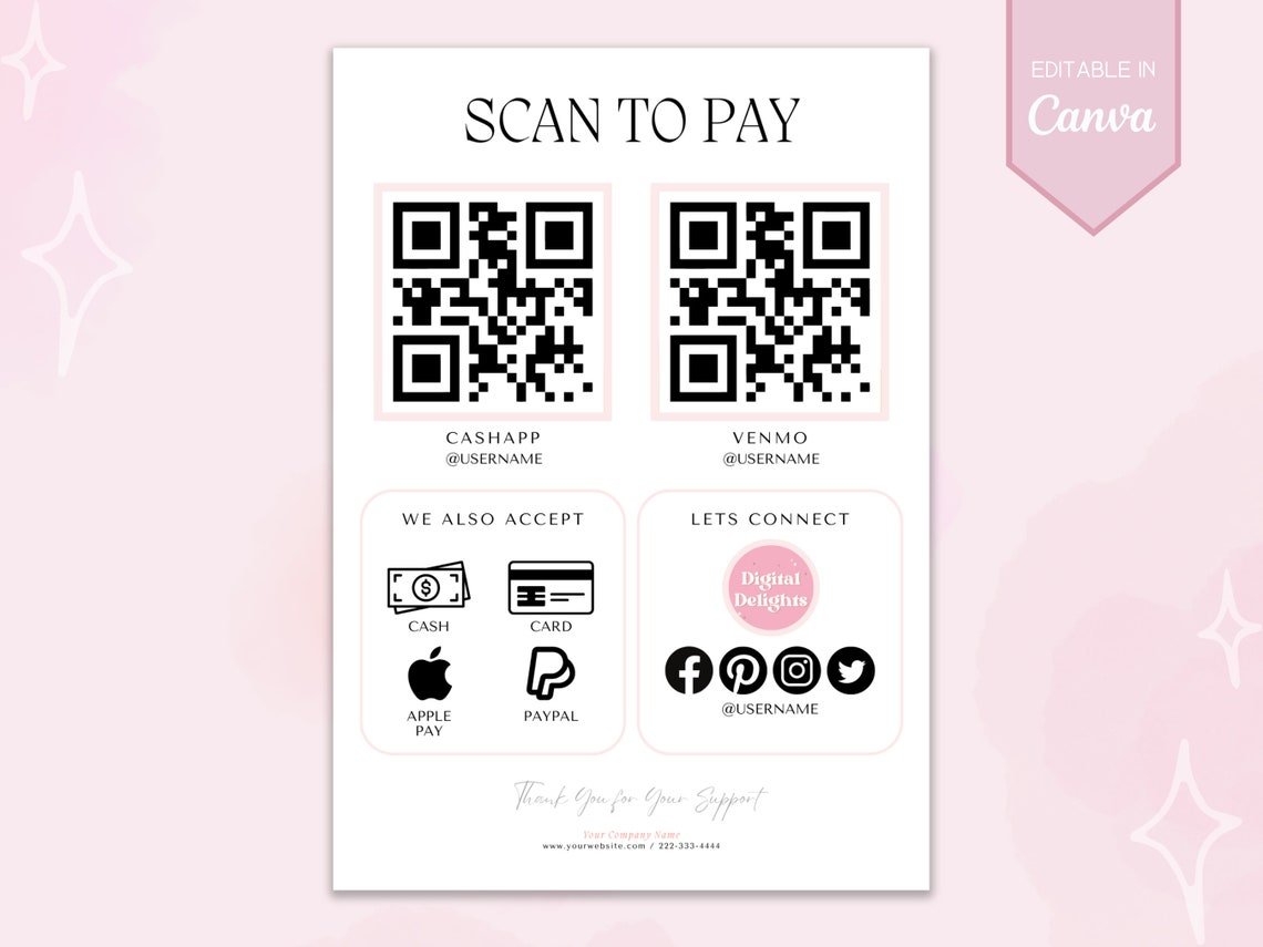 Editable QR Code Sign, Printable Scan to Pay Canva Template, Small ...