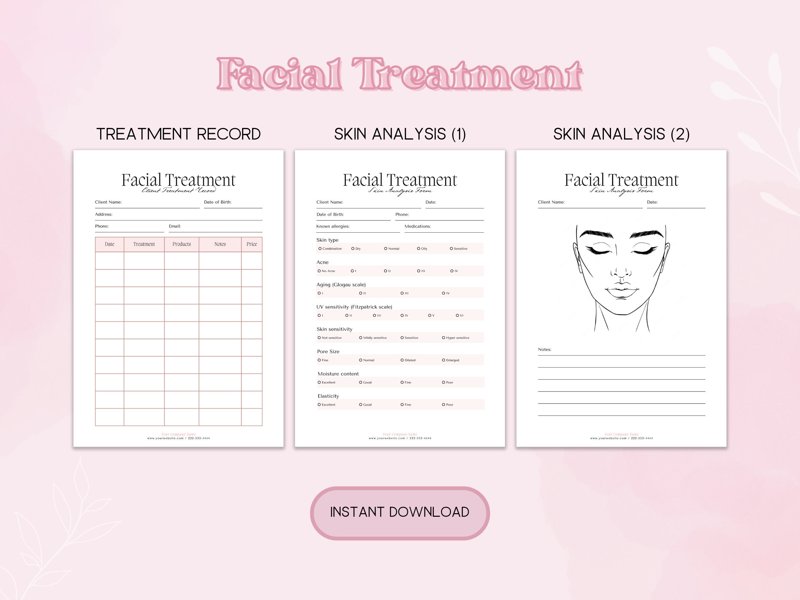 Facial Esthetician Treatment Record, Skin Analysis Forms for Beauty ...