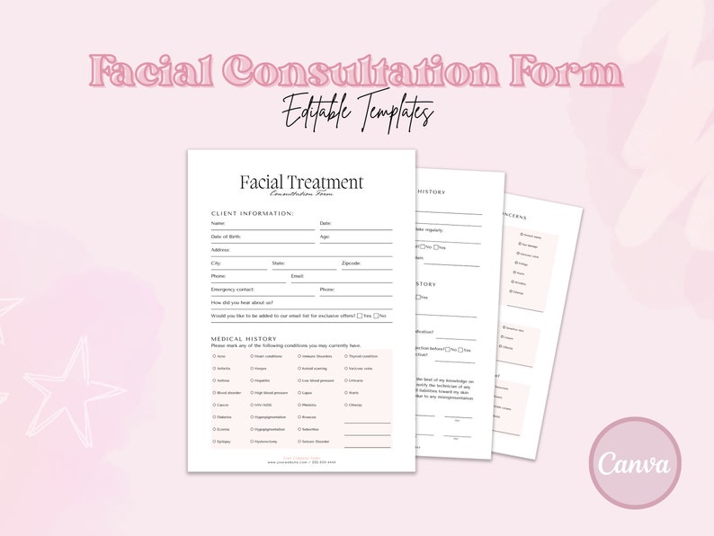 Facial Consultation Form for Estheticians and Beauty Salons, Client ...