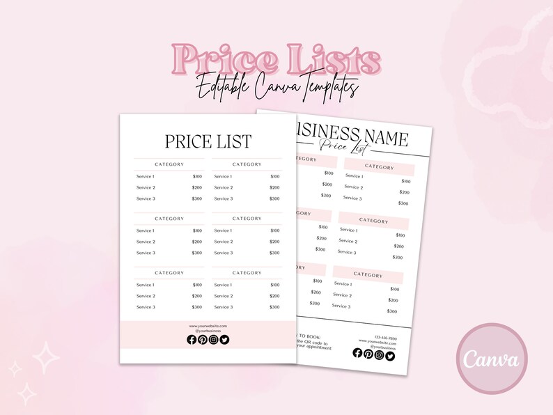 Price List Template, Editable Price List Sign Canva Template, Printable ...