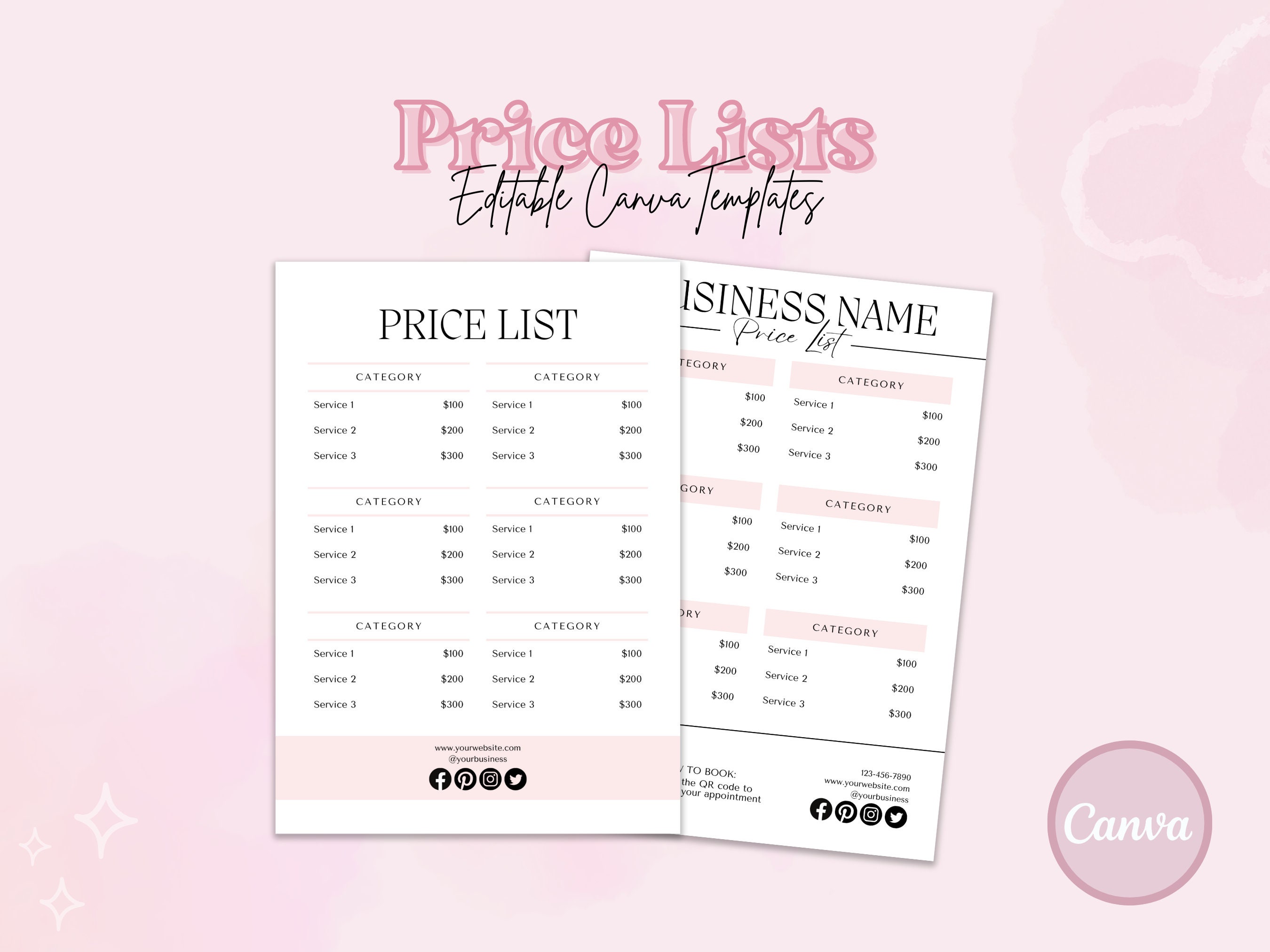 Price List Template, Editable Price List Sign Canva Template, Printable ...
