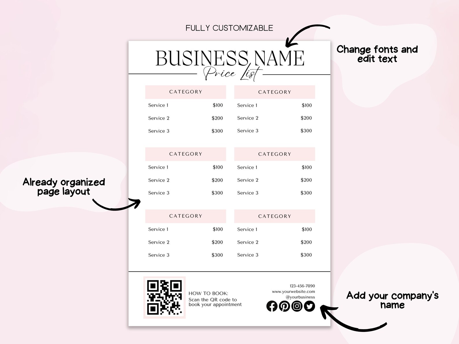 Price List Template, Editable Price List Sign Canva Template, Printable ...