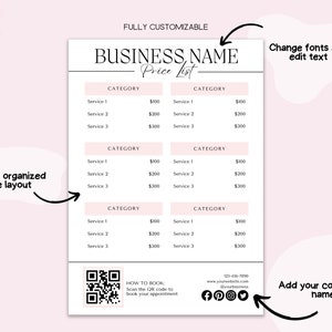 Price List Template, Editable Price List Sign Canva Template, Printable ...
