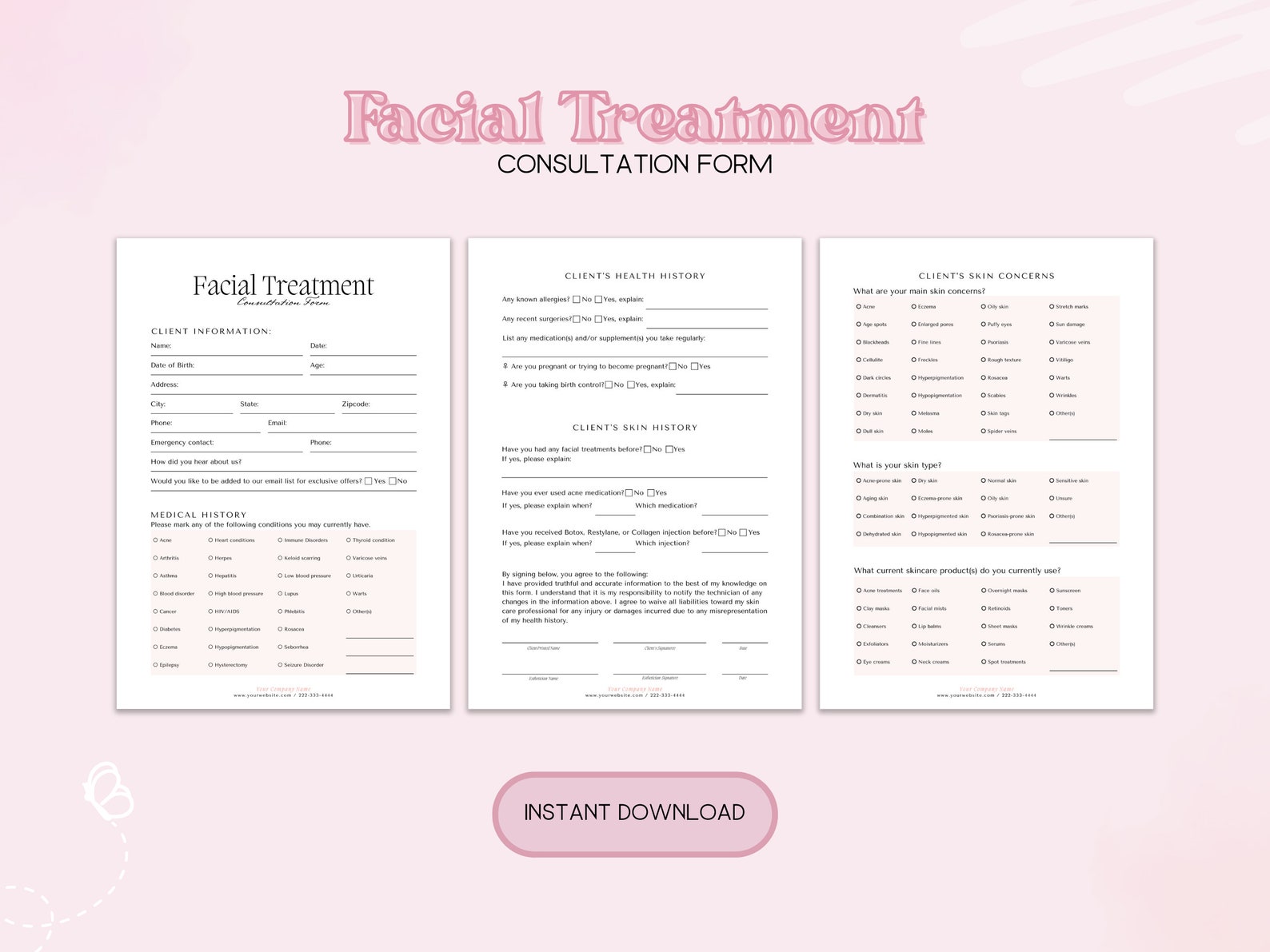 Facial Treatment Forms for Estheticians and Salons - Editable Custom ...