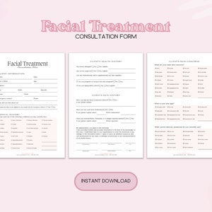 Facial Consultation Form for Estheticians and Beauty Salons, Client ...