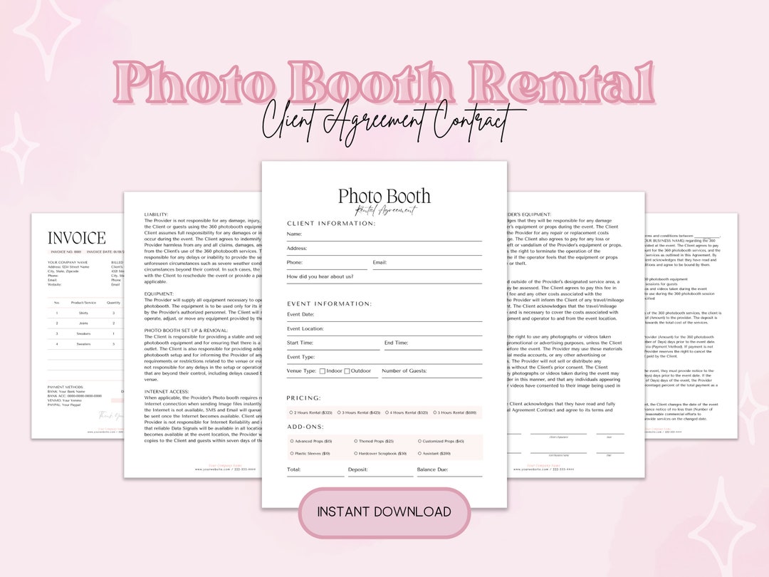 Photo Booth Rental Contract, Editable Photo Booth Lease Agreement ...