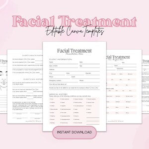 Facial Treatment Forms for Estheticians and Salons - Editable Custom ...