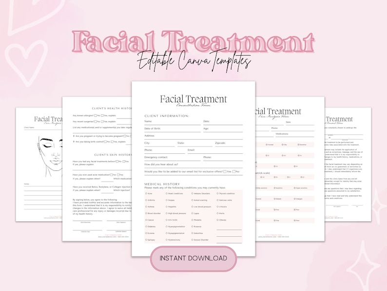 Facial Treatment Forms for Estheticians and Salons - Editable Custom ...