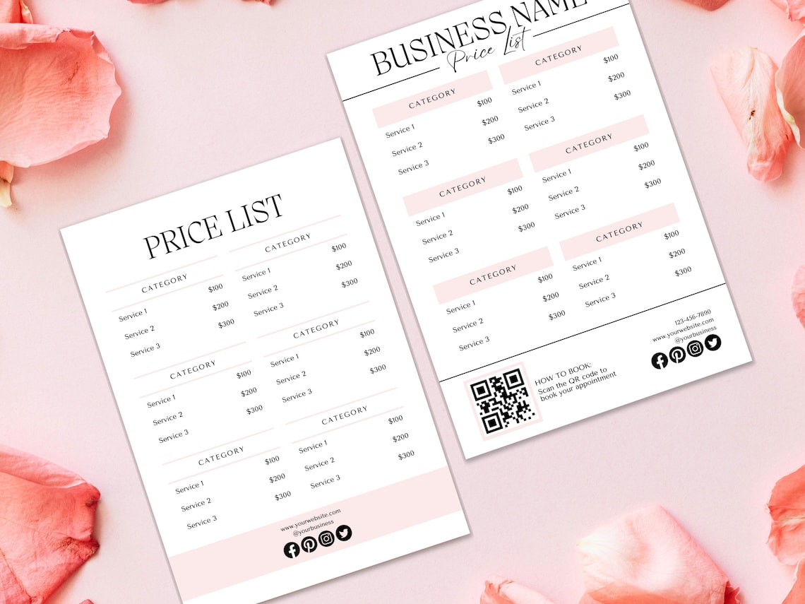 Price List Template, Editable Price List Sign Canva Template, Printable QR Code Price List for ...