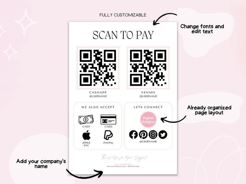 Editable QR Code Sign, Printable Scan to Pay Canva Template, Small ...