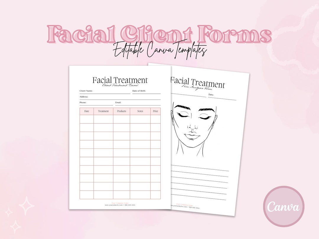 Facial Esthetician Treatment Record, Skin Analysis Forms for Beauty ...