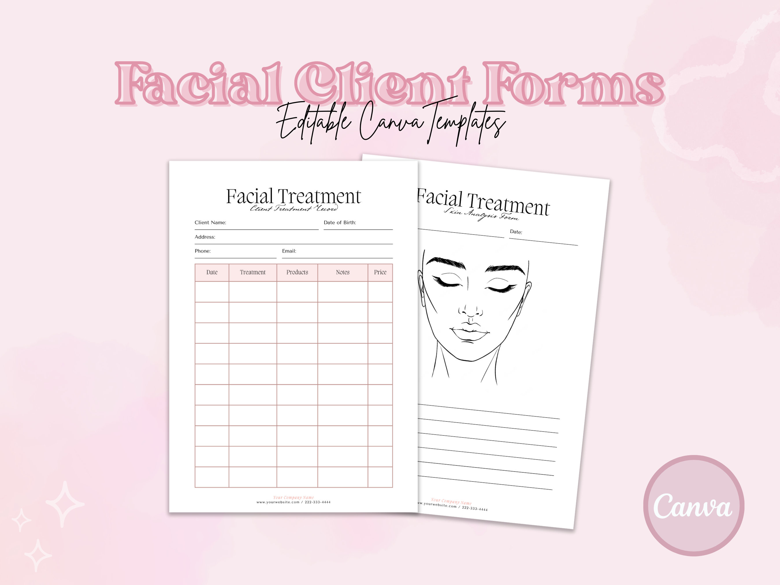 Facial Esthetician Treatment Record, Skin Analysis Forms for Beauty ...