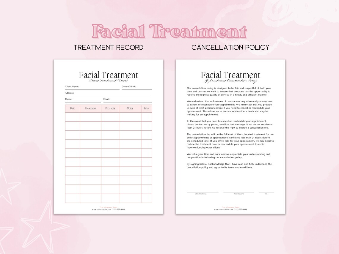 Facial Treatment Forms for Estheticians and Salons - Editable Custom ...
