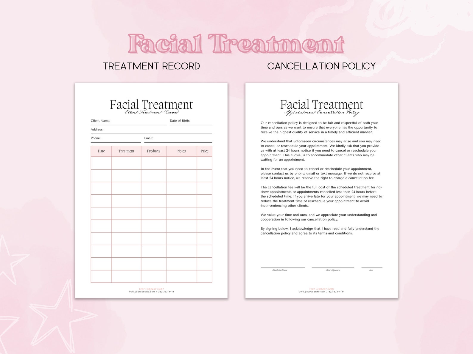 Facial Treatment Forms for Estheticians and Salons - Editable Custom ...